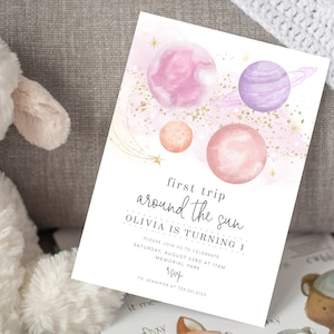 Editable First Trip Around the Sun Birthday Invitation Template Outer ...