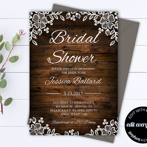 Rustic Bridal Shower Invitation Country Bridal Shower Invite - Etsy