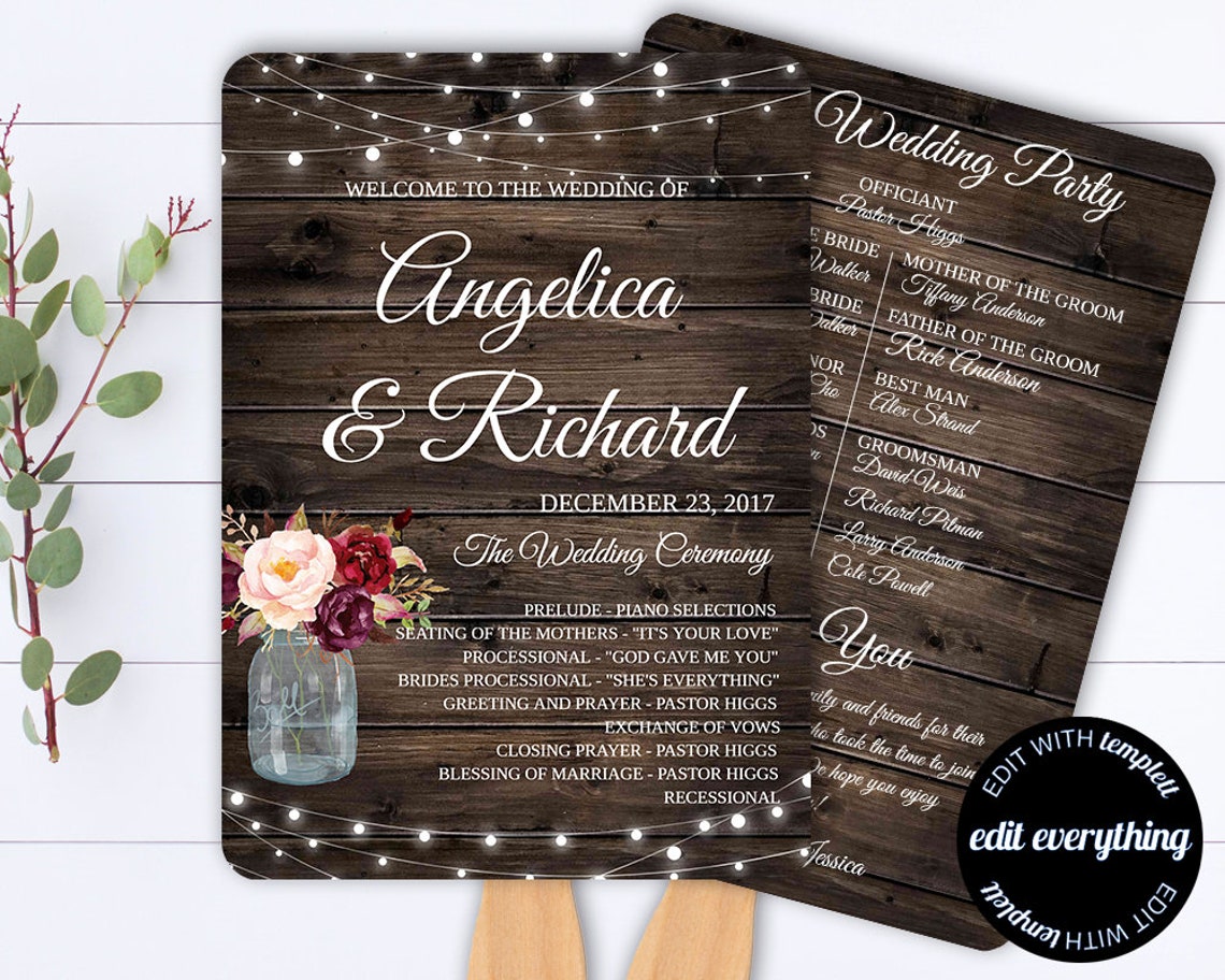 Rustic Wedding Program Template Printable Program Wedding - Etsy
