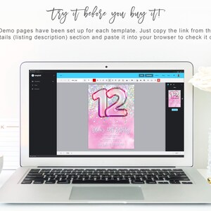 Editable Pink 12th Birthday Invitation Template Glitter Birthday Party ...