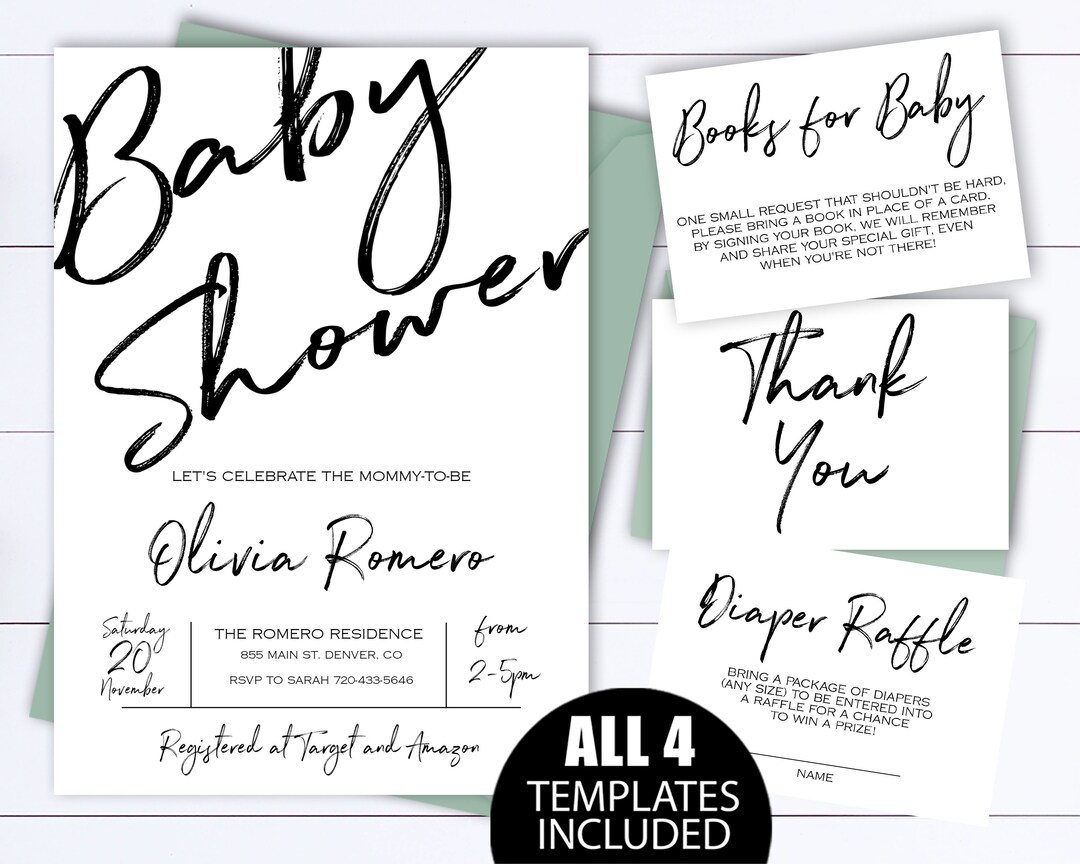 Simple Baby Shower Invitation Template Modern Baby Shower Invitation ...