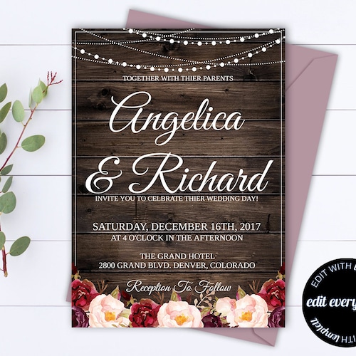 Rustic Wedding Invitation Template Country Wedding Template - Etsy