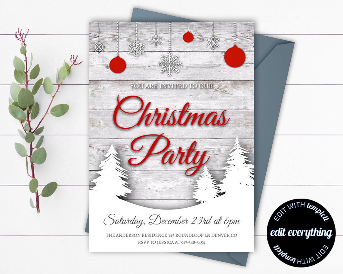 Rustic Christmas Party Invitation Template Printable Christmas | Etsy