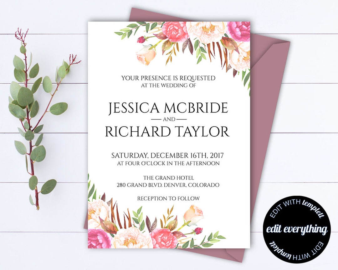 Floral Wedding Invitation Printable Wedding Invitations Printable ...