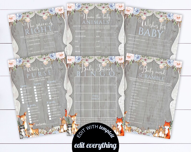 Woodland Baby Shower Games Printable Baby Shower Games Package - Etsy