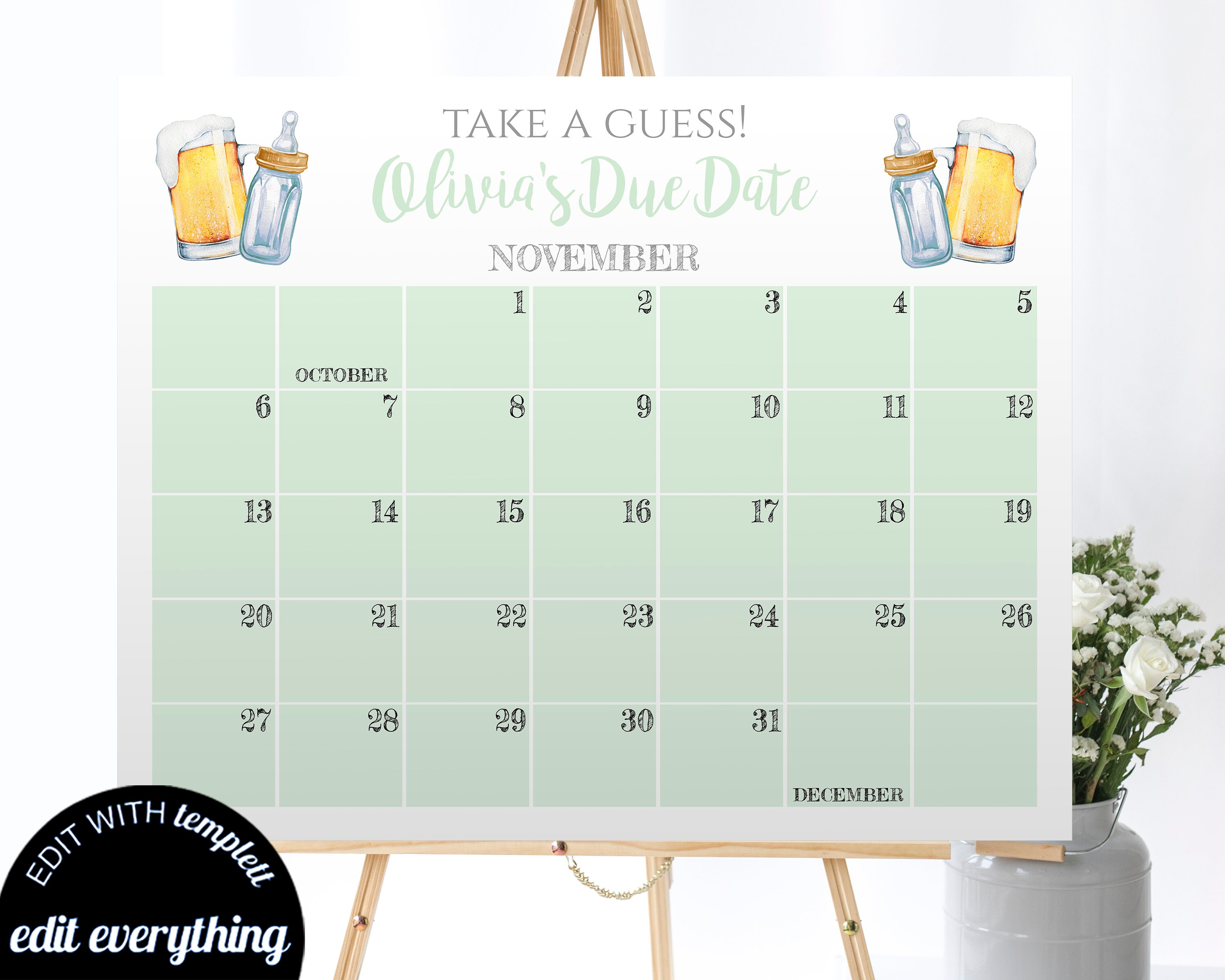 Baby Is Brewing Due Date Poster Template Guess the Due Date | Etsy