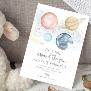 Editable First Trip Around the Sun Birthday Invitation Template Outer ...
