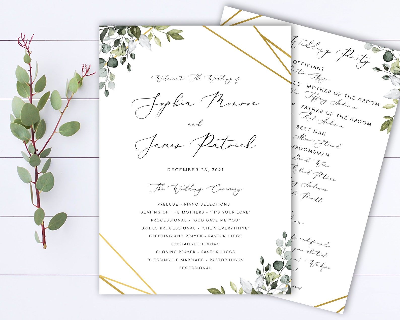 Editable Wedding Program Template Greenery Ceremony Program - Etsy