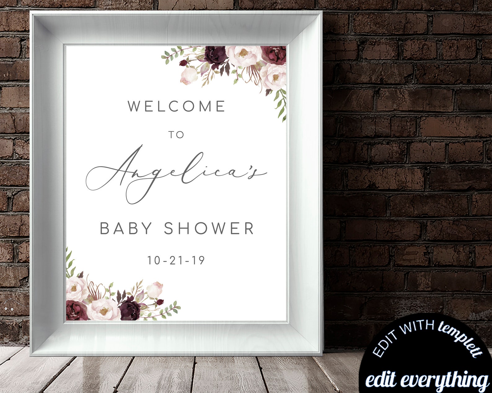 Pink Floral Baby Shower Welcome Sign Baby Welcome Sign Pink Baby Shower ...