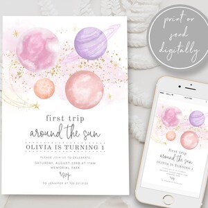 Editable First Trip Around the Sun Birthday Invitation Template Outer ...