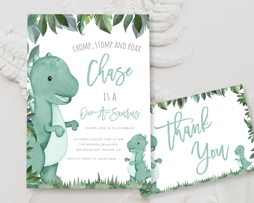 Editable One-a-saurus Dinosaur Birthday Invitation Dinosaur T-rex ...