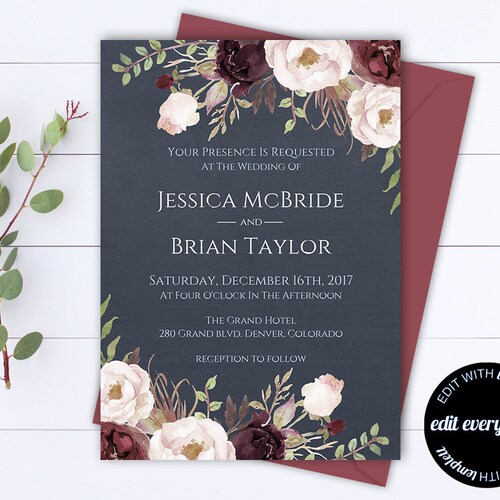Floral Wedding Invitation Printable Wedding Invitations - Etsy