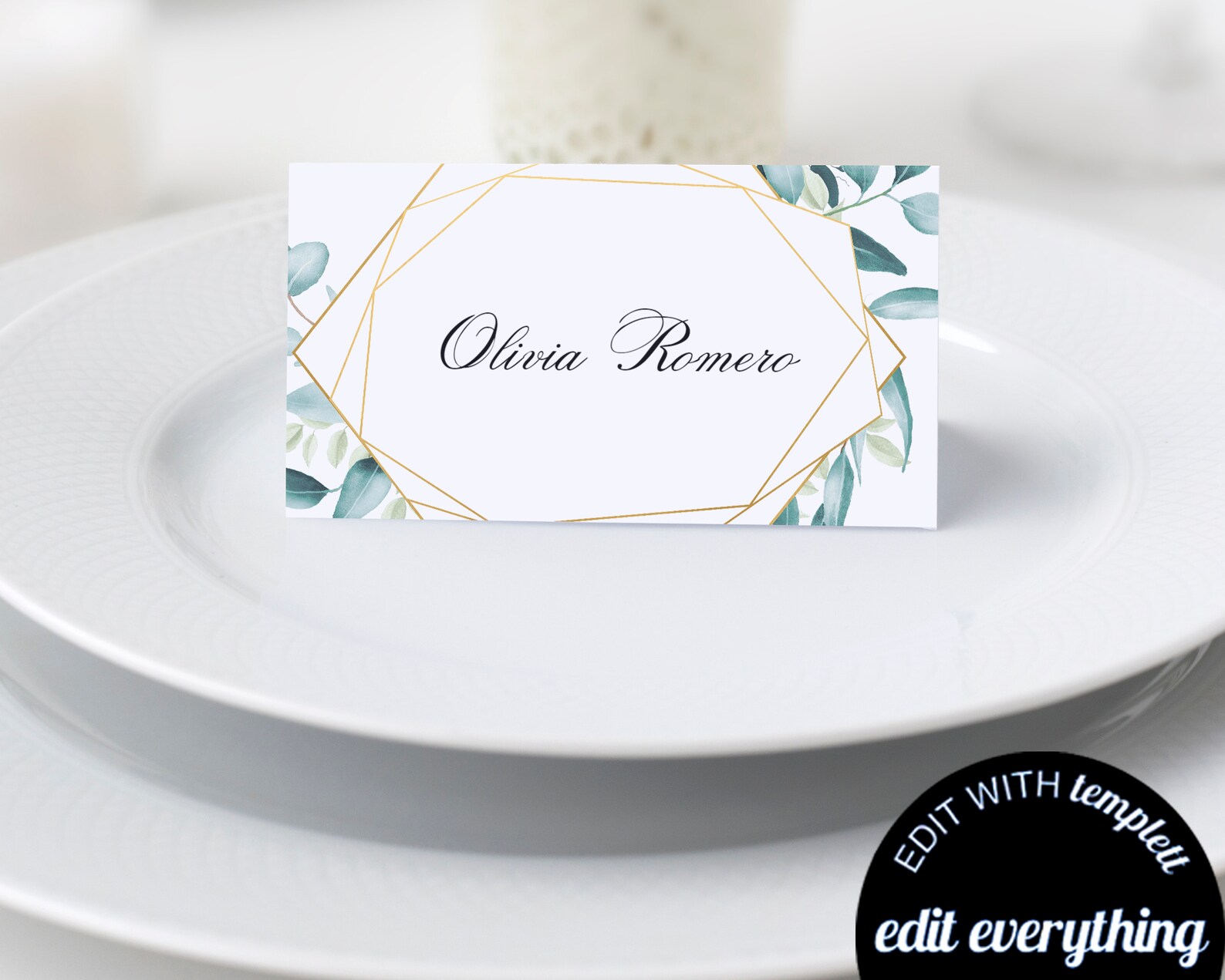 Eucalyptus Gold Frame Place Cards Template Printable Place Card ...