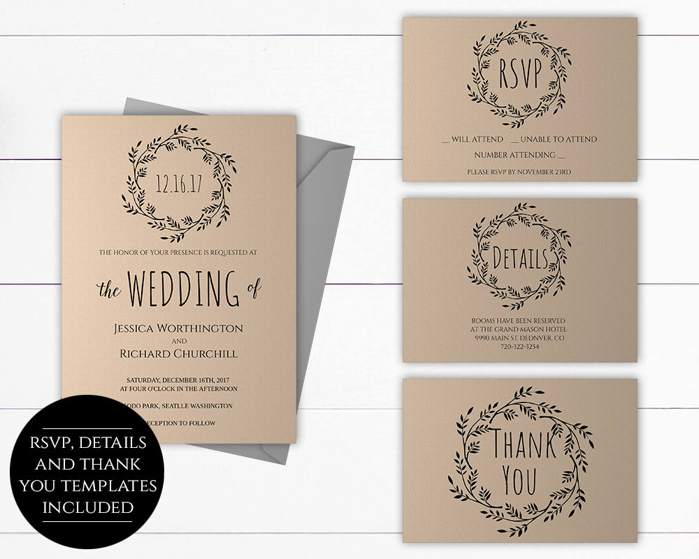 Kraft Wedding Invitation Template Kraft Invitation Template - Etsy