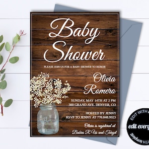 Rustic Baby Shower Invitation Template Girl Baby Shower Invite Baby Boy ...