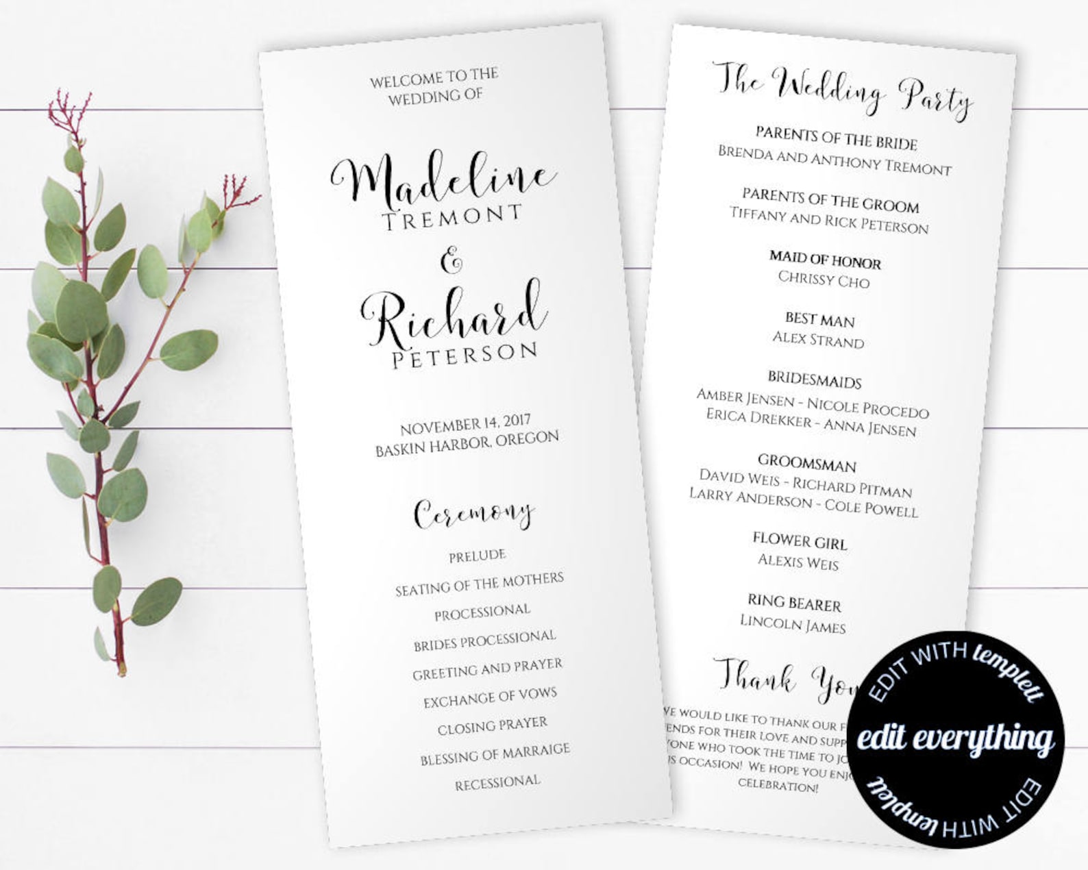 Tea Length Wedding Program Template Diy Wedding Program - Etsy