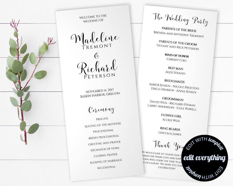 Tea Length Wedding Program Template Diy Wedding Program - Etsy