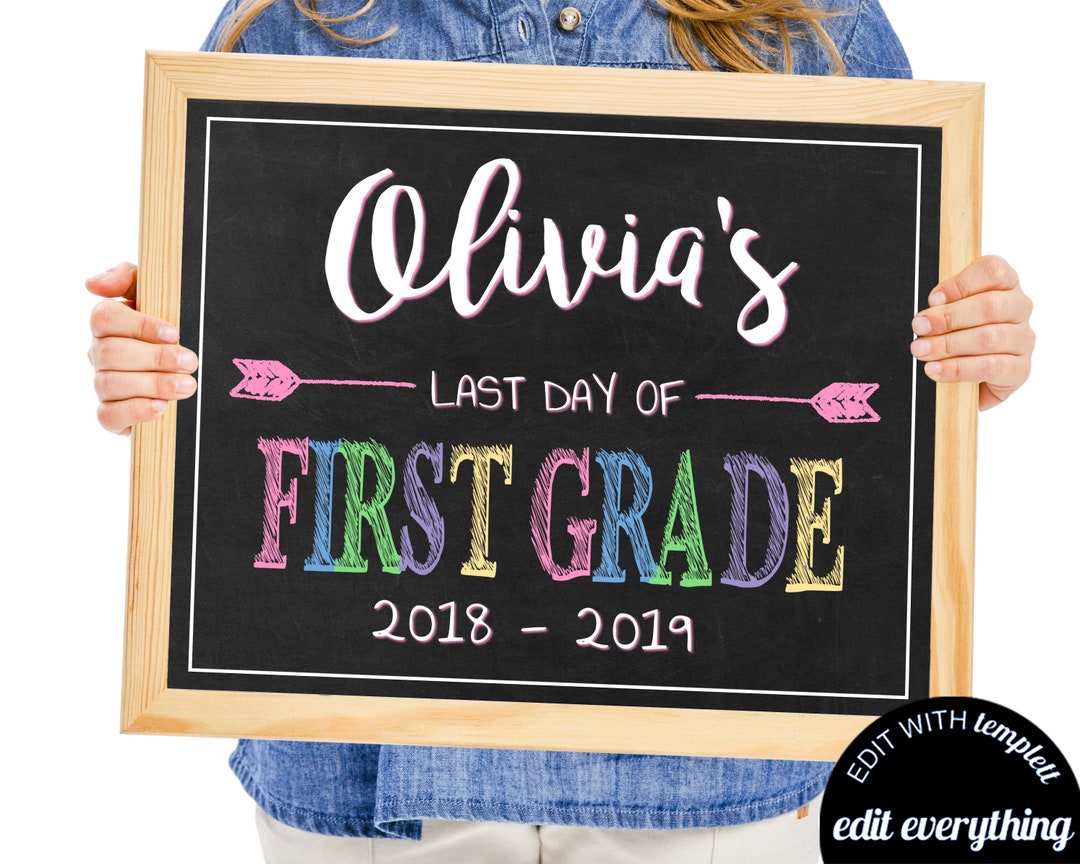 Girls Last Day of School First Grade Sign Last Day of First Grade Sign ...