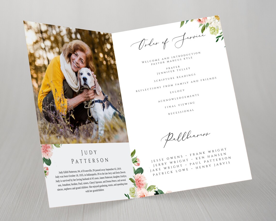 Floral Funeral Program Template Peach Floral Funeral Program - Etsy