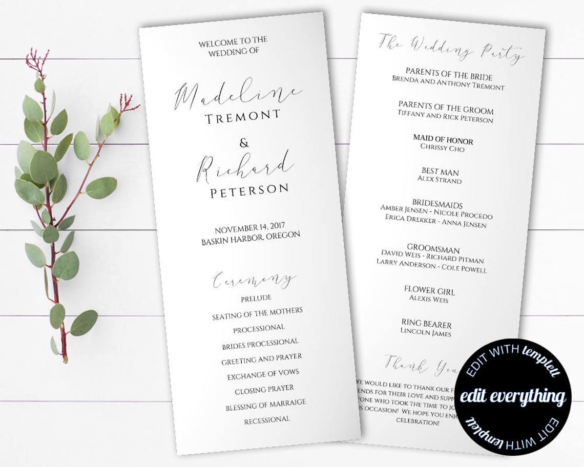 Tea Length Wedding Program Template Diy Wedding Program - Etsy