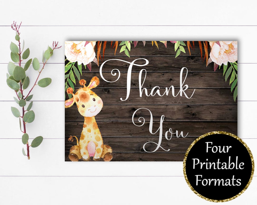 Giraffe Thank You Card Thank You Template Printable Thank You Baby ...