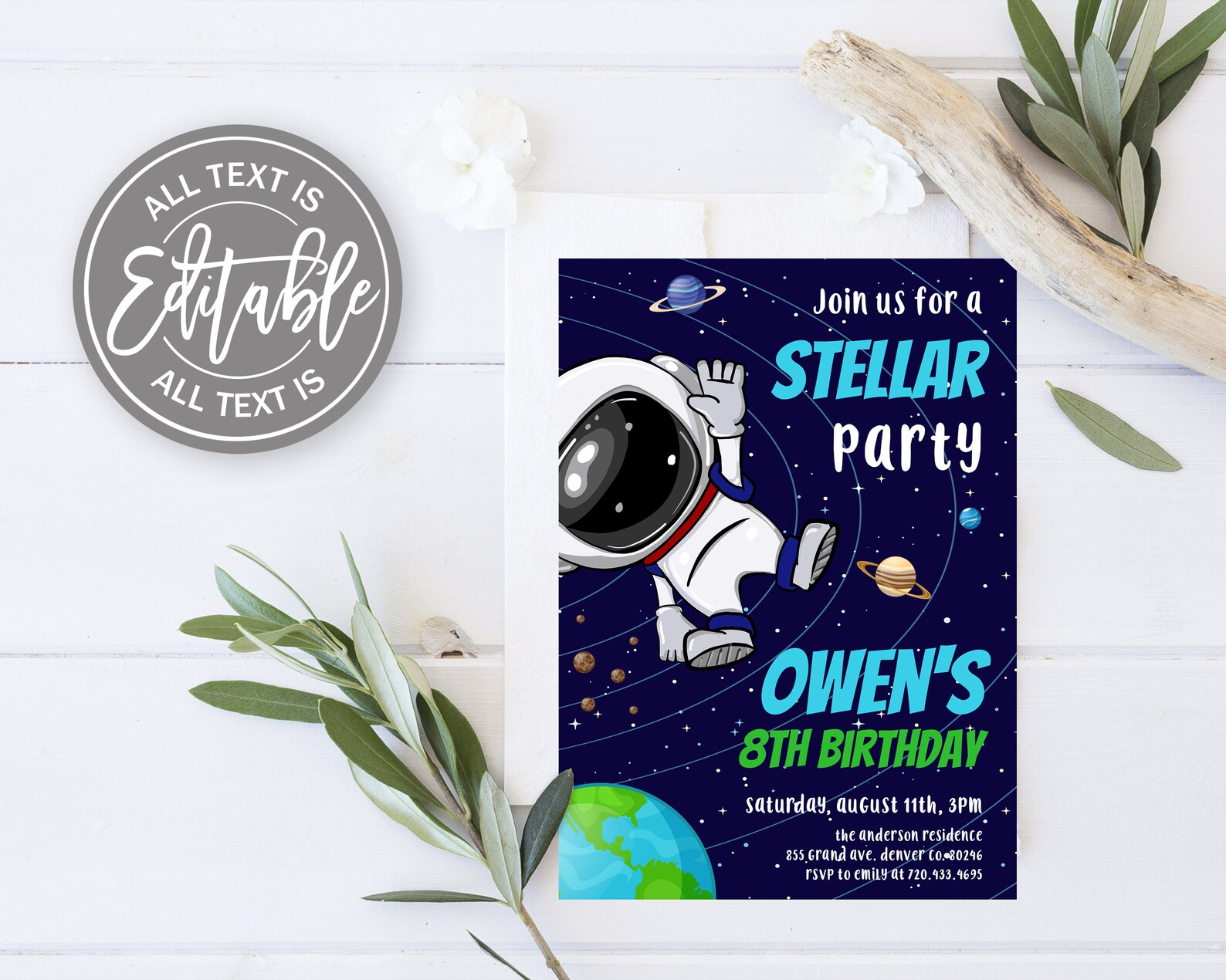 Editable Boy Space Birthday Party Invitation Template Astronaut ...