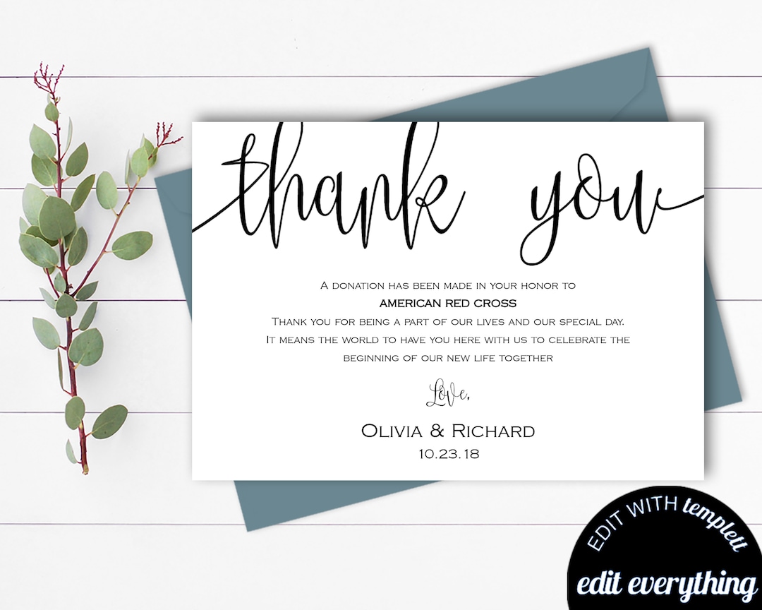 In Lieu of Favors Wedding Donation Card in Lieu of Favors Donation Card ...