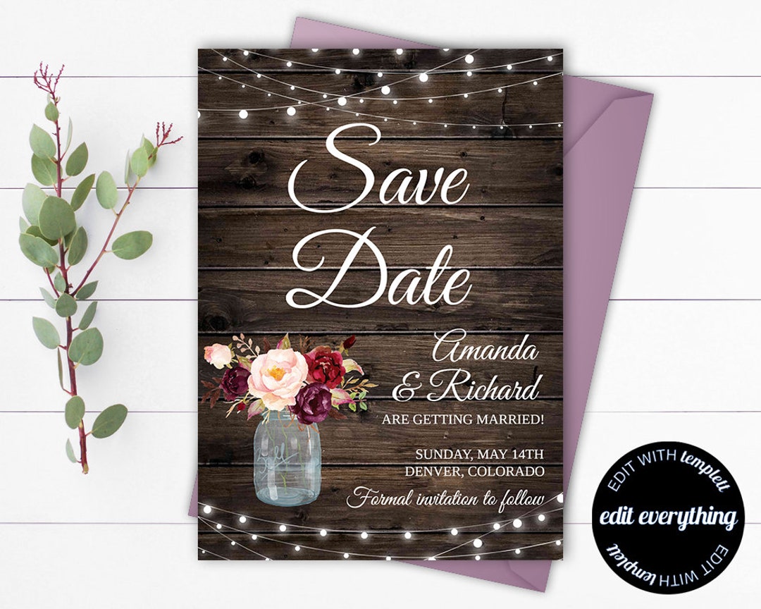 Rustic Save the Date Wedding Template - Country Save the Date Card ...