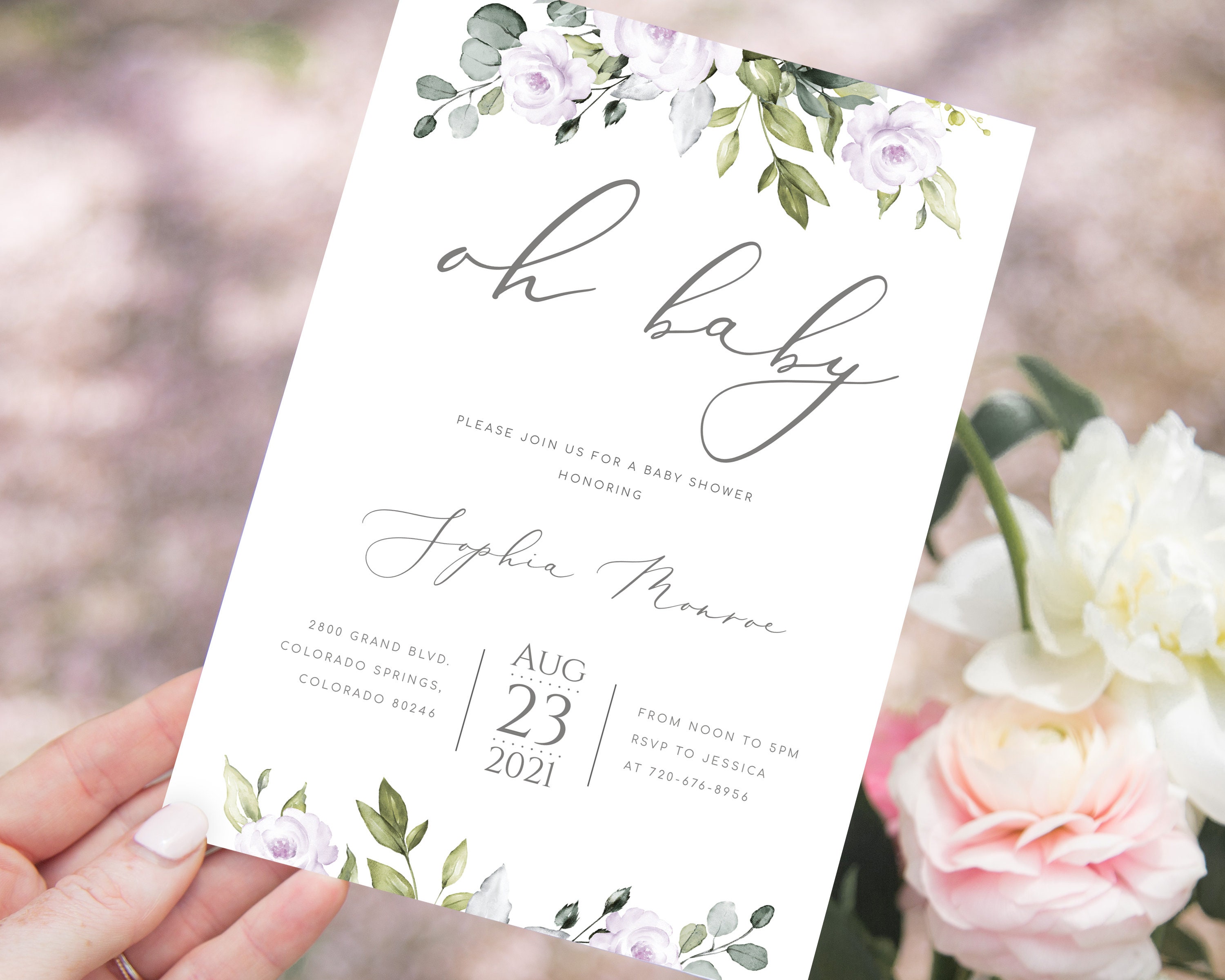 Editable Oh Baby Baby Shower Invitation Dusty Lavender Baby - Etsy