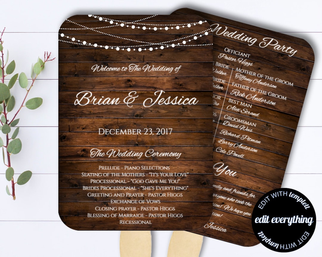 Rustic Country Wedding Program Fan Template Rustic Wedding Program ...