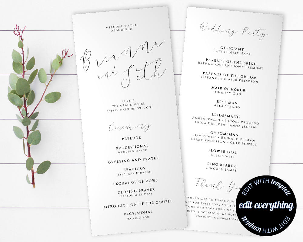 Tea Length Wedding Program Template Diy Wedding Program | Etsy