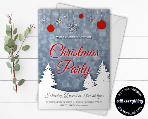 Rustic Christmas Party invitation template Printable | Etsy