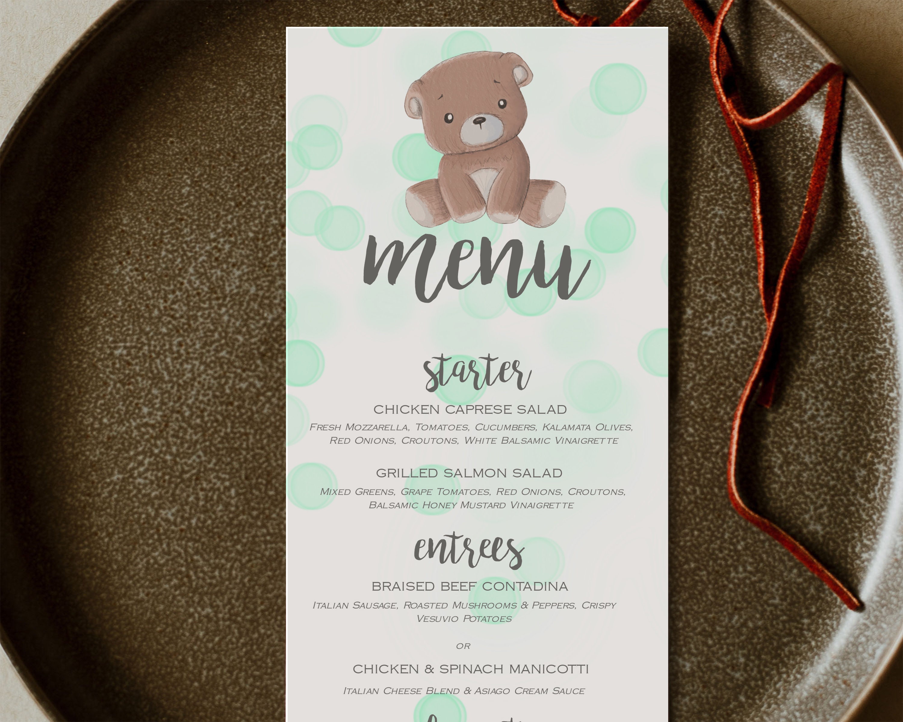 Bear Baby Shower Menu Template Bear Menu Cards Teddy Bear - Etsy