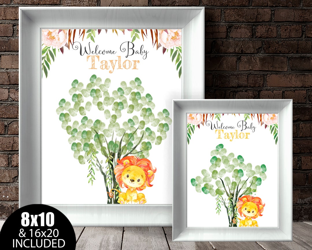 Lion Baby Shower Fingerprint Tree Baby Shower Fingerprint Guestbook ...
