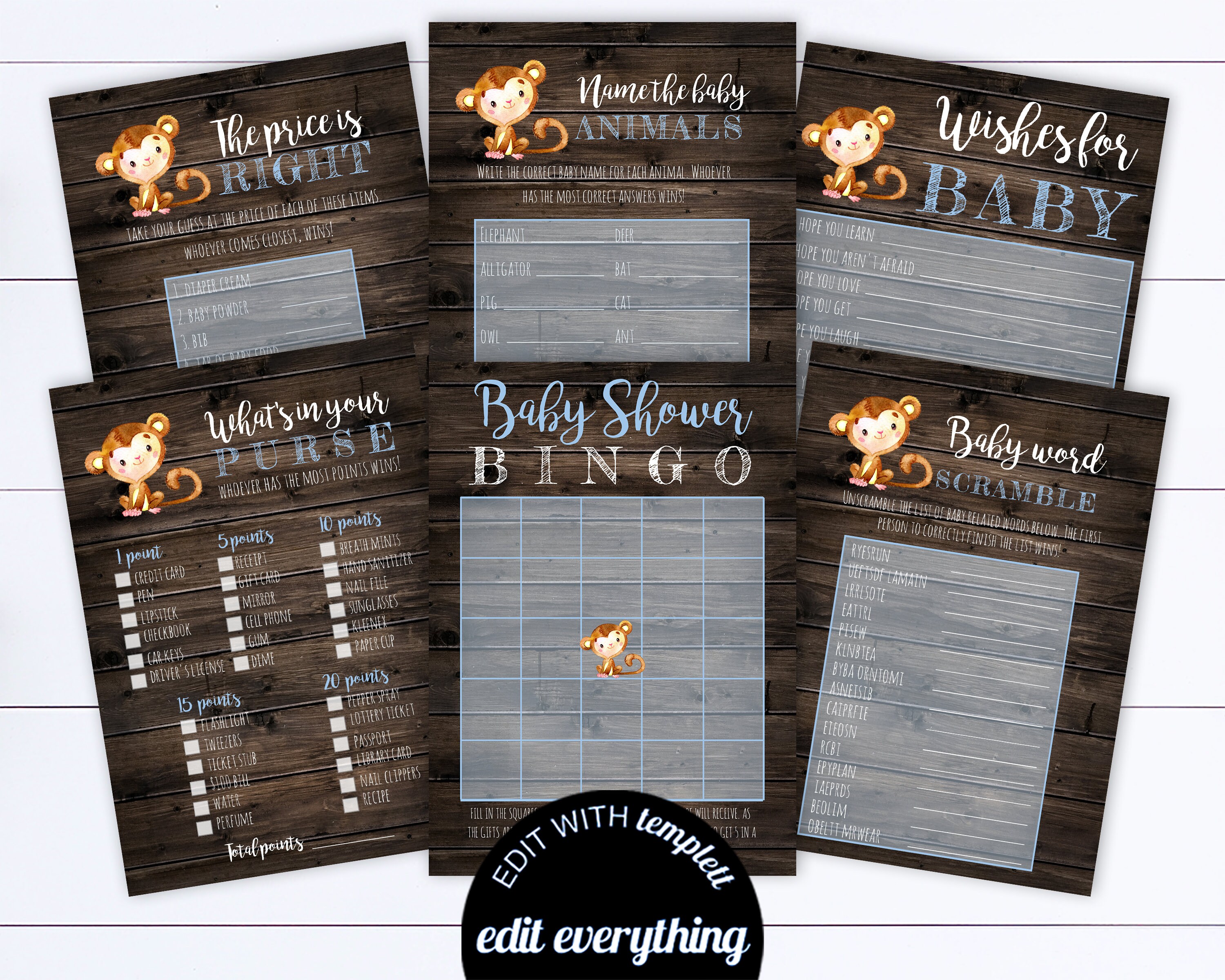 Monkey Baby Shower Games Printable Baby Shower Games Package | Etsy