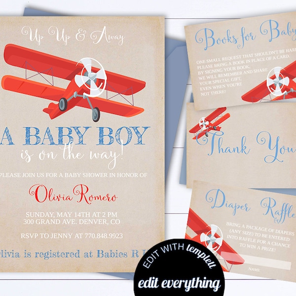 Airplane Baby Shower Invitations - Etsy