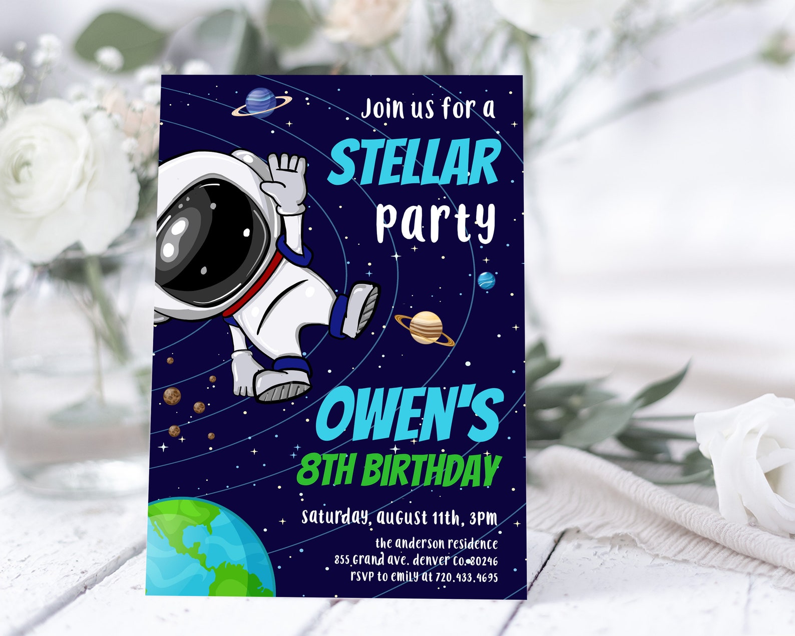 Editable Boy Space Birthday Party Invitation Template Astronaut ...