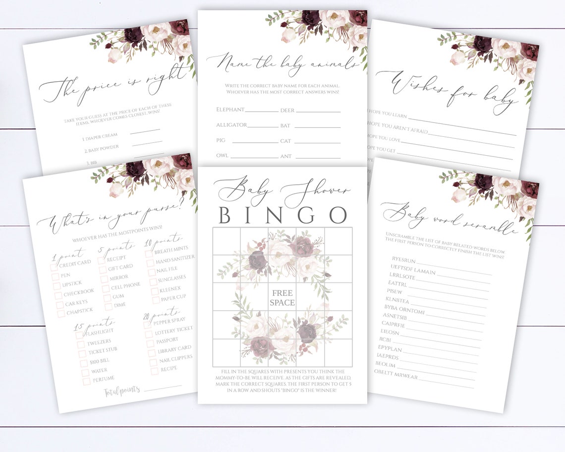 Floral Baby Shower Games Printable Baby Shower Games Package - Etsy