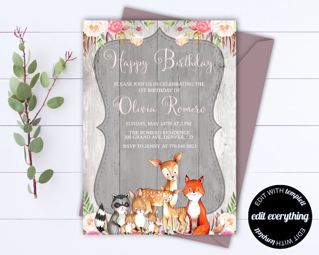 Rustic Birthday Invitation - Templatewoodland Birthday Party Invitation ...
