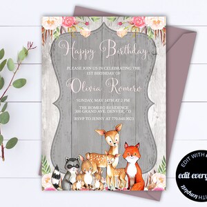 Rustic Birthday Invitation - Templatewoodland Birthday Party Invitation ...