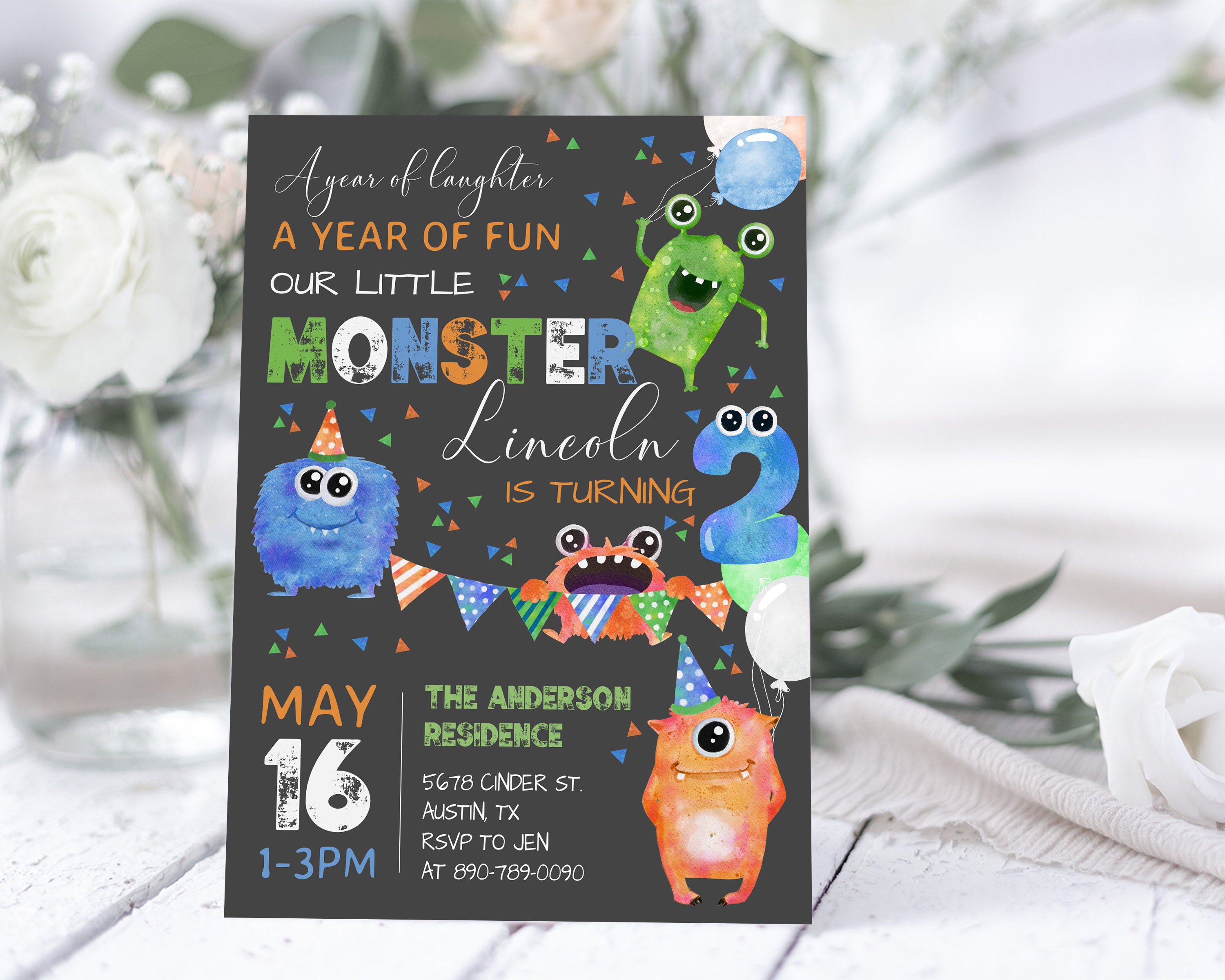 Editable Monster Birthday Party Invitation Template Monster | Etsy
