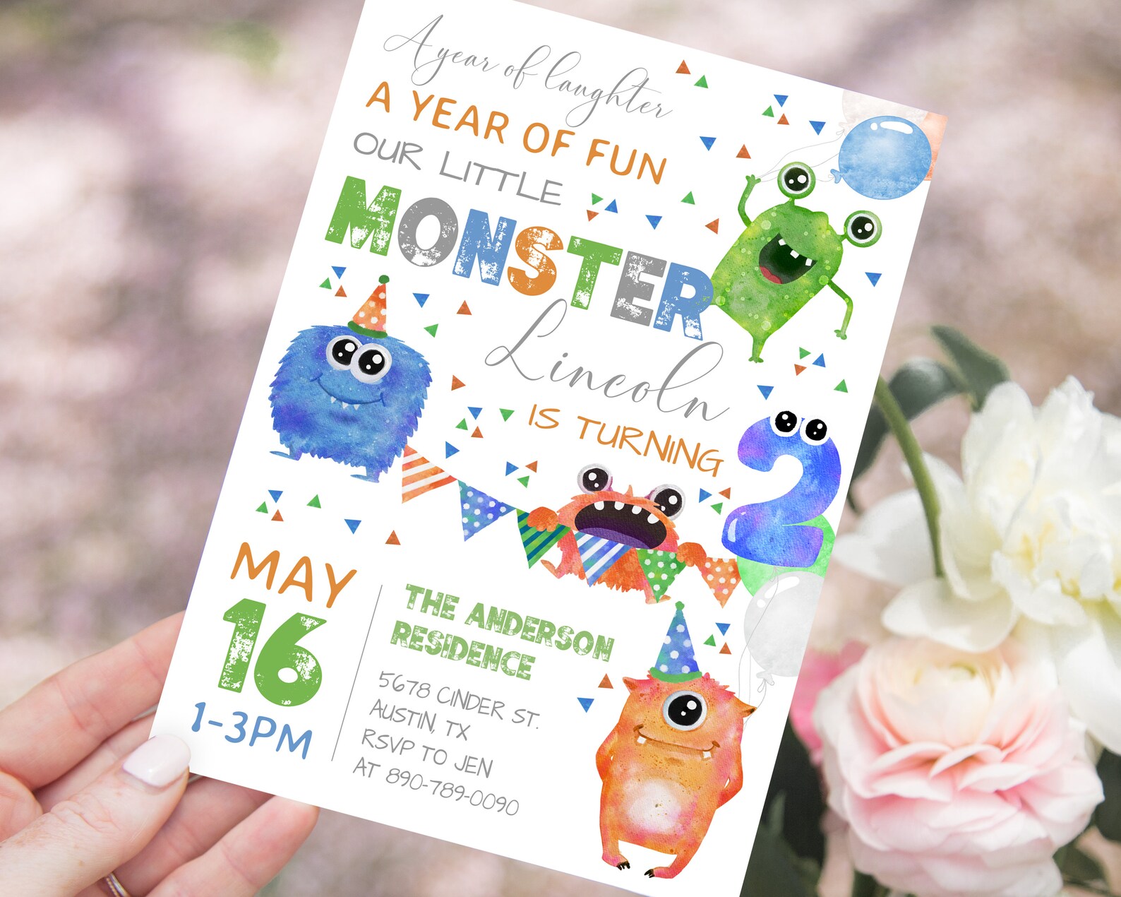 Editable Monster Birthday Party Invitation Template 2nd Birthday ...