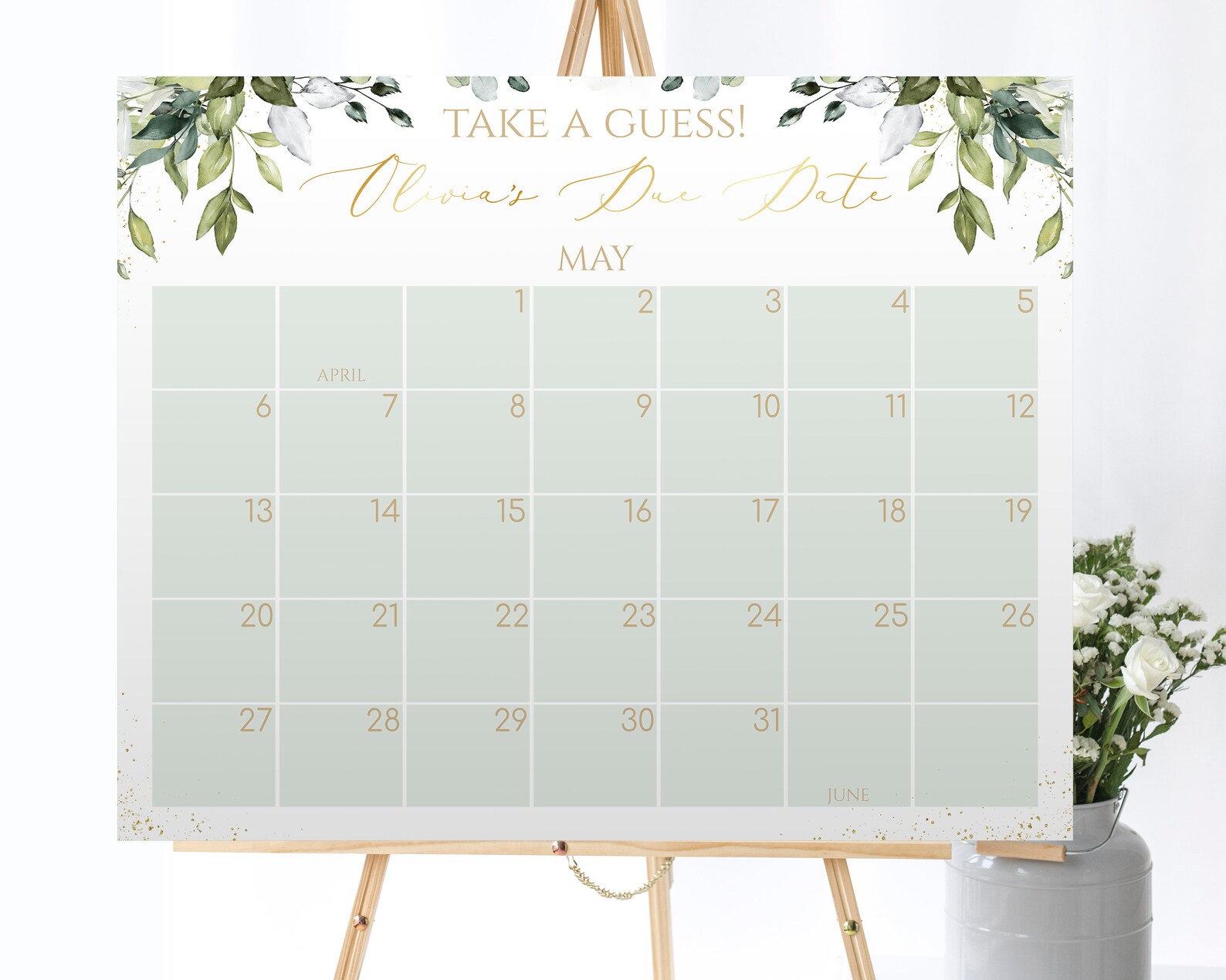 Greenery Due Date Poster Template Editable Guess the Due Date - Etsy