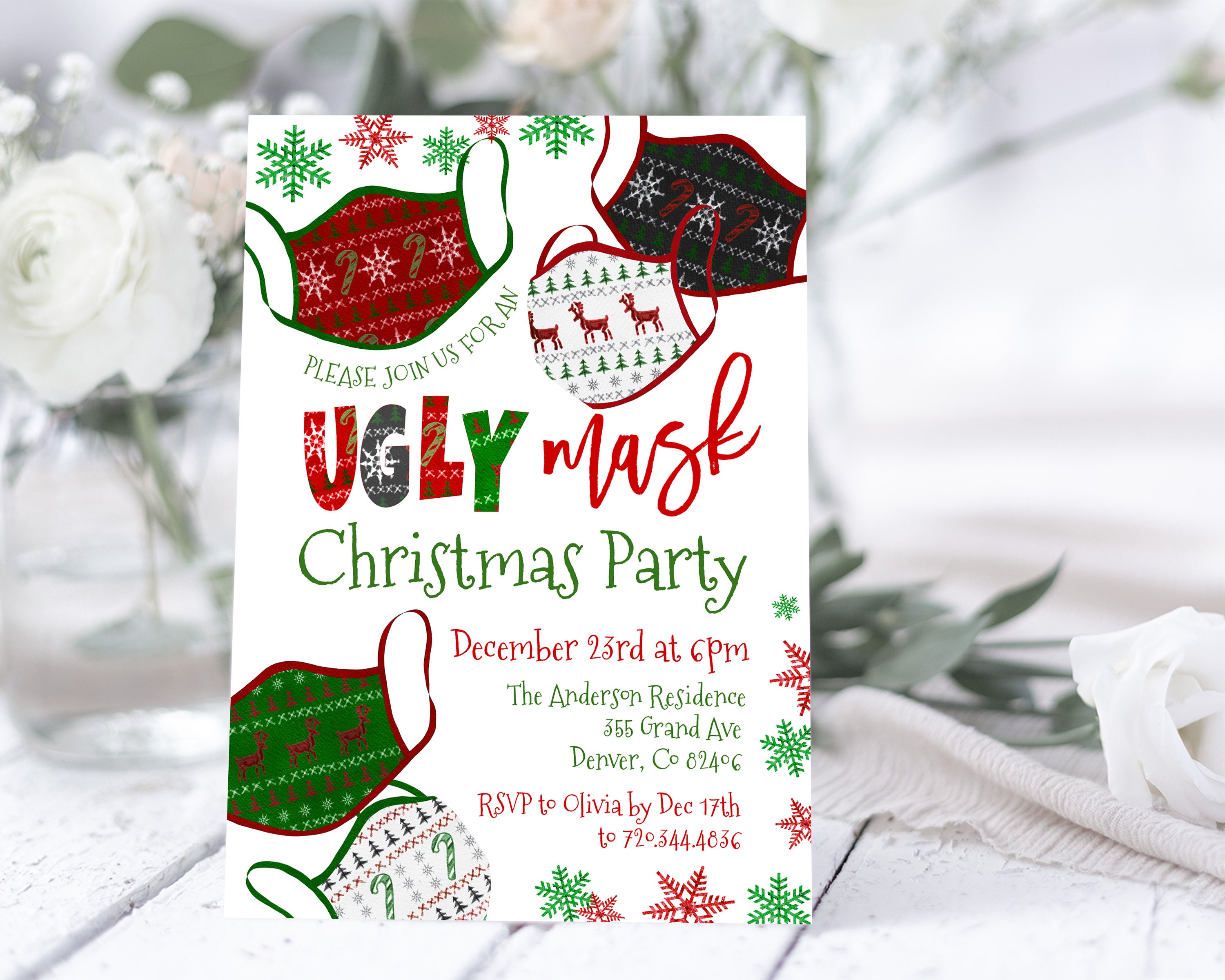 Editable Ugly Mask Christmas Party Invitation Template Ugly - Etsy