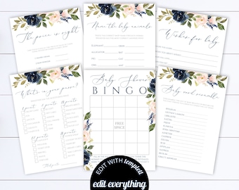Blue Baby Shower Games Printable Baby Shower Games Package Baby Shower ...
