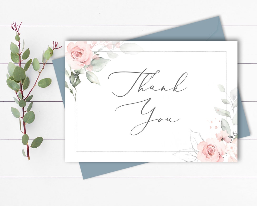 Pink Floral Greenery Thank You Card Template Floral Thank You Card ...
