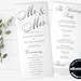 Mr and Mrs Wedding Program Template - Tea Length Program Template ...