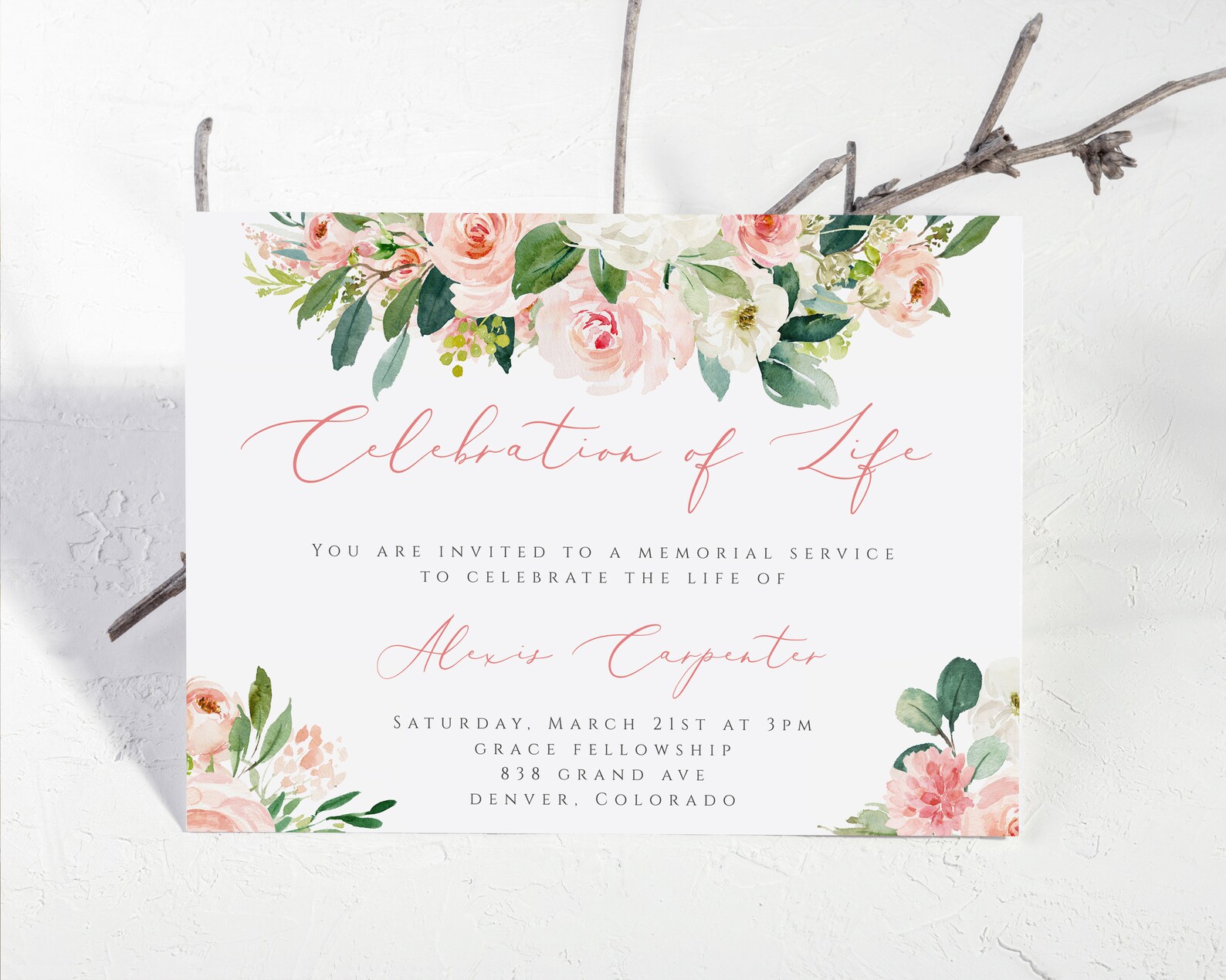 Editable Pink Floral Funeral Invitation Template Celebrating - Etsy