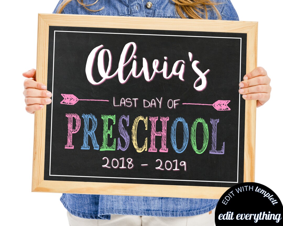 Girls Last Day of School Preschool Sign Last Day of Preschool Sign ...