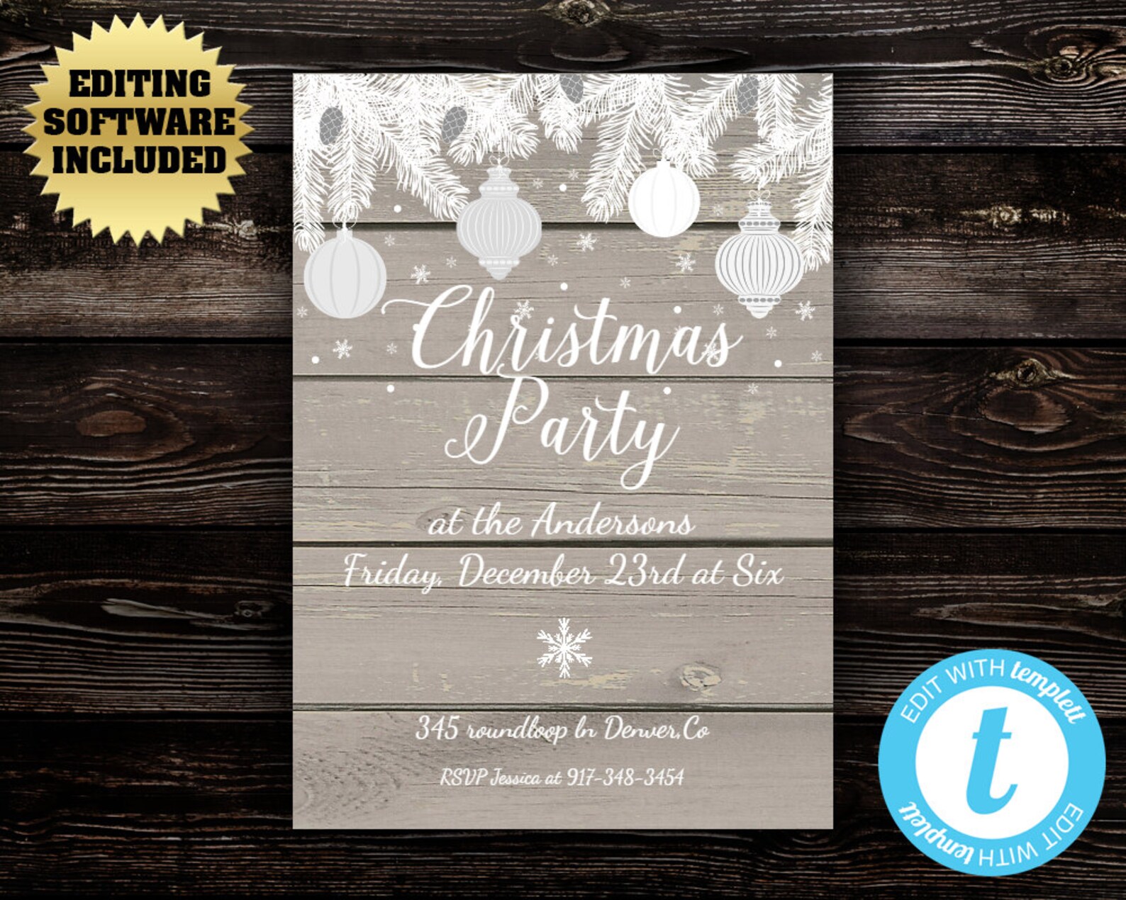 Rustic Christmas Party Invitation Template Printable Christmas | Etsy